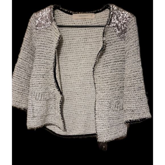 Zara | Sweaters | Zara Knit Grey And White Sequin Cardigan Shrug Smart ...